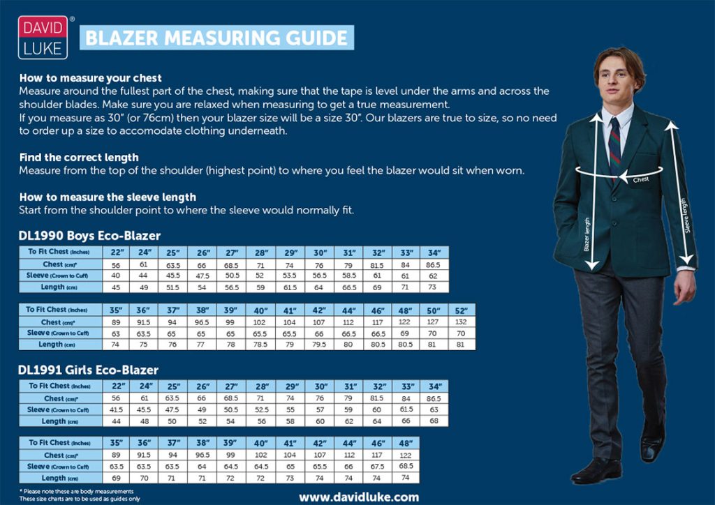 Size Charts Millfield School Shop